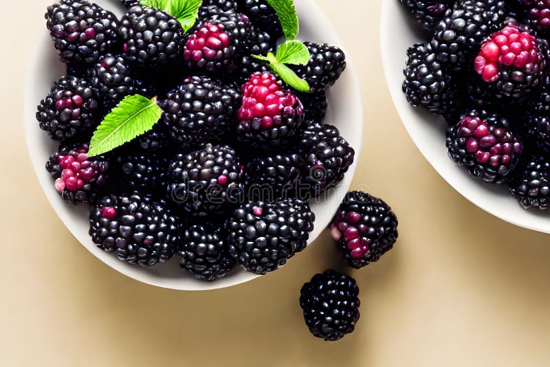 High Angle of Harbin Hollow Blackberry Fruits with a Leaf Inside a ...