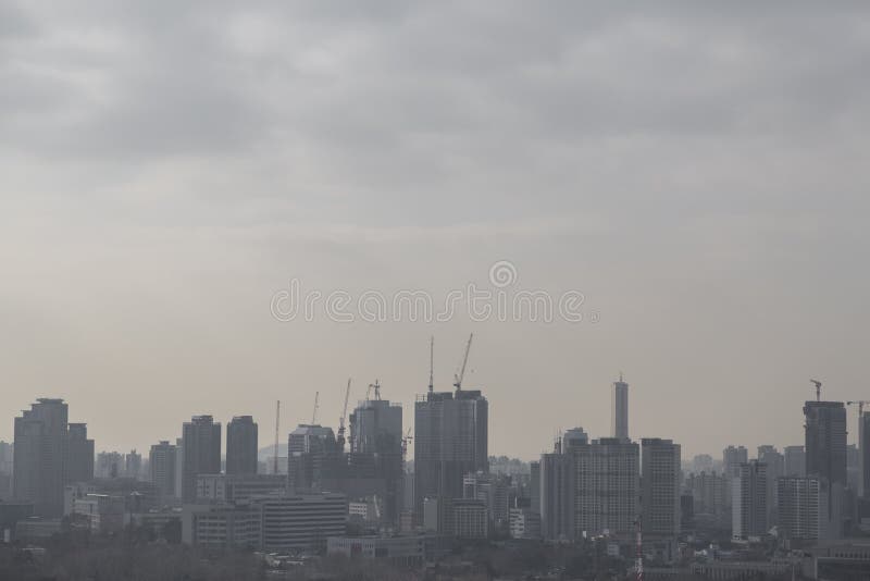 High Angle Horizontal Building Shot of Sunset on a Foggy Day Stock ...