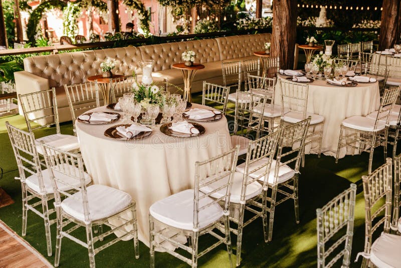High-angle of the Interior of a Restaurant with White Tablecloths and ...