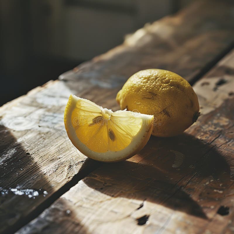 High Angle of a Lemon on a Rustic Table Stock Illustration ...