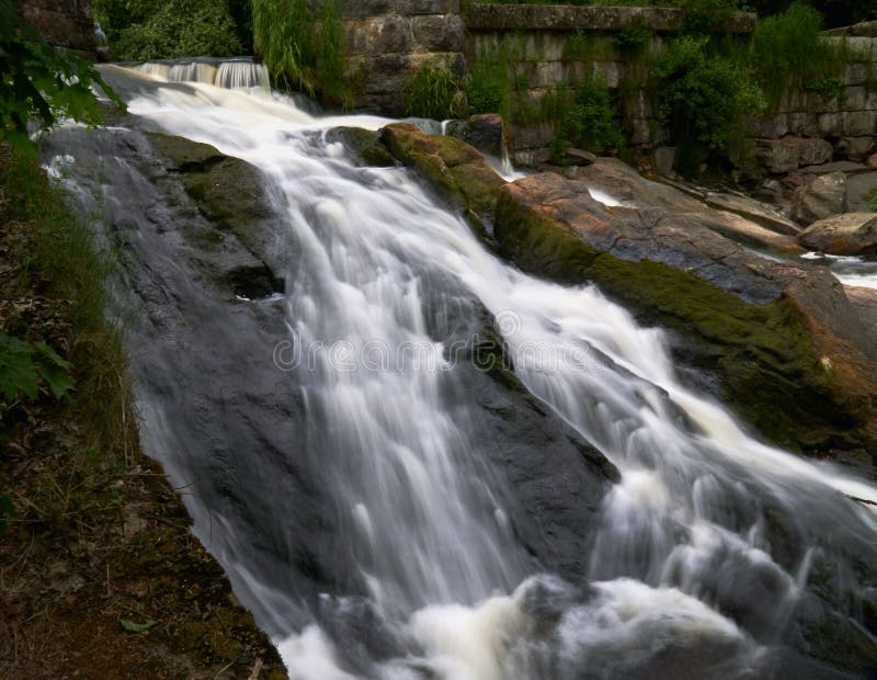 High Angle Long Exposure View of Water Gushing Down a Waterfall Stock ...