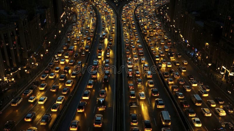 Night Traffic Congestion Aerial View Stock Illustration - Illustration ...