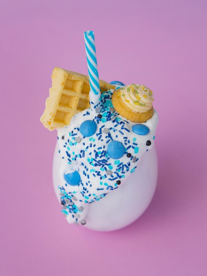 High Angle Milkshake with Tart Photo Stock Photo - Image of pink ...