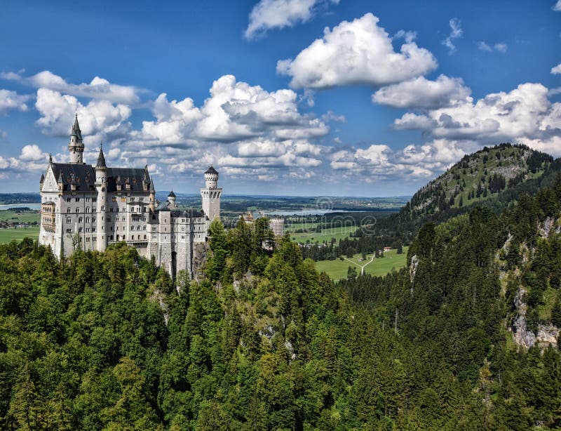 High-angle of Neuschwanstein Castle on a Sunny Day Stock Image - Image ...