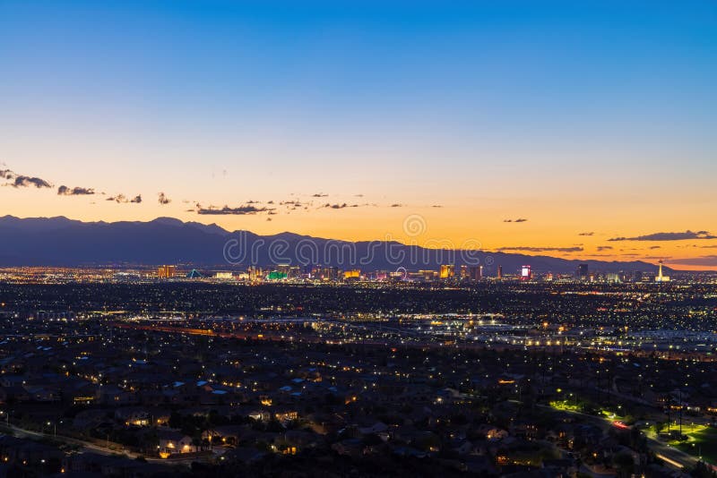 High Angle Night View of Henderson Cityscape with Strip Skyline Stock ...