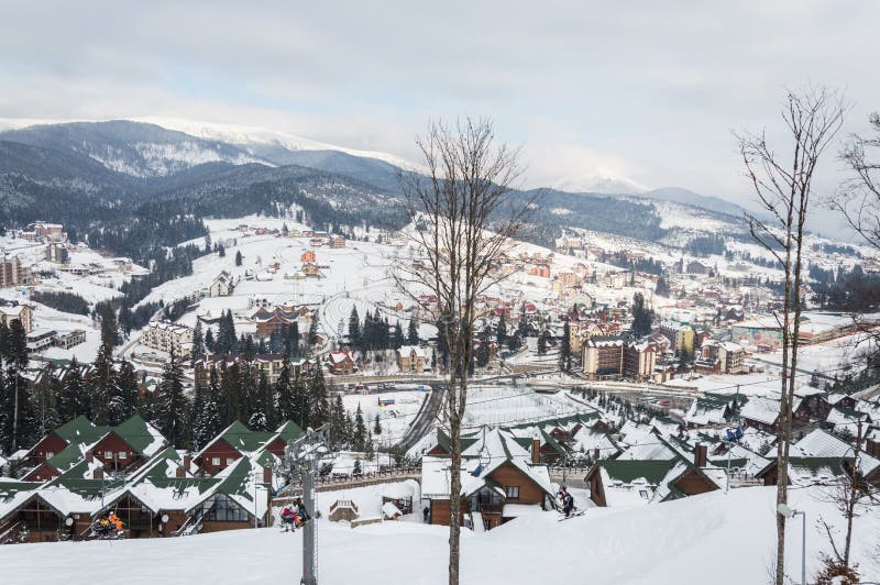 High Angle Panoramic View of the Bukovel Ski Resort, Bukovel Ukraine ...