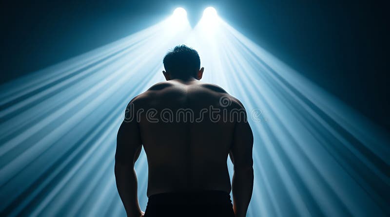 High Angle Perspective Creative Light Art of a Muscular Man Standing ...