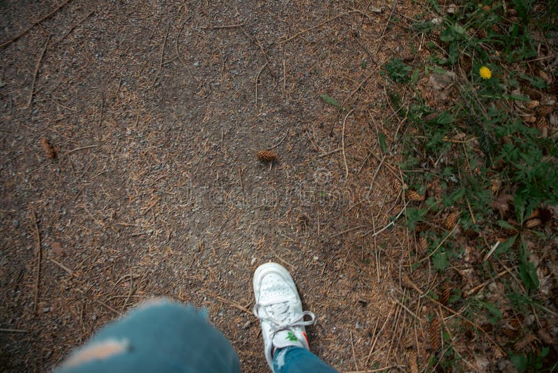 High Angle Point of View Shot of Feet on a Pathway Stock Photo - Image ...