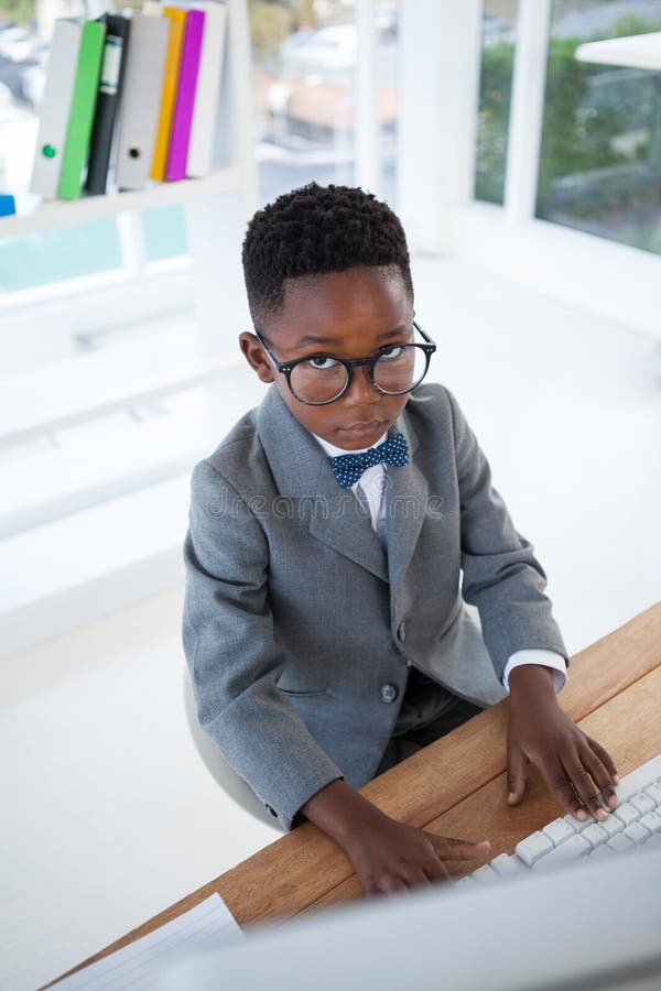 High Angle Portrait of Businessman Using Computer Stock Photo - Image ...
