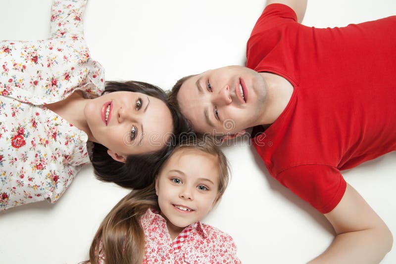 High Angle Portrait of Happy Family Lying Stock Image - Image of board ...