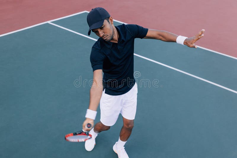 High Angle of a Professional Tennis Player Practicing Stock Image ...