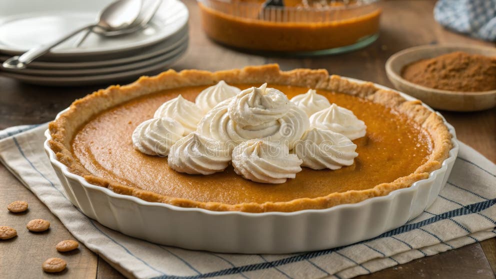 High-Angle Pumpkin Pie with Whipped Cream Stock Illustration ...