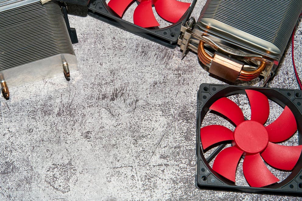 High Angle of Red Computer Cooler on Surface Stock Photo - Image of ...