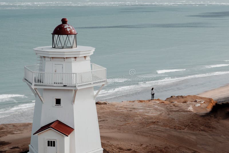 High Angle Shot of a Beautiful Lighthouse on the Beach Overlooking the ...