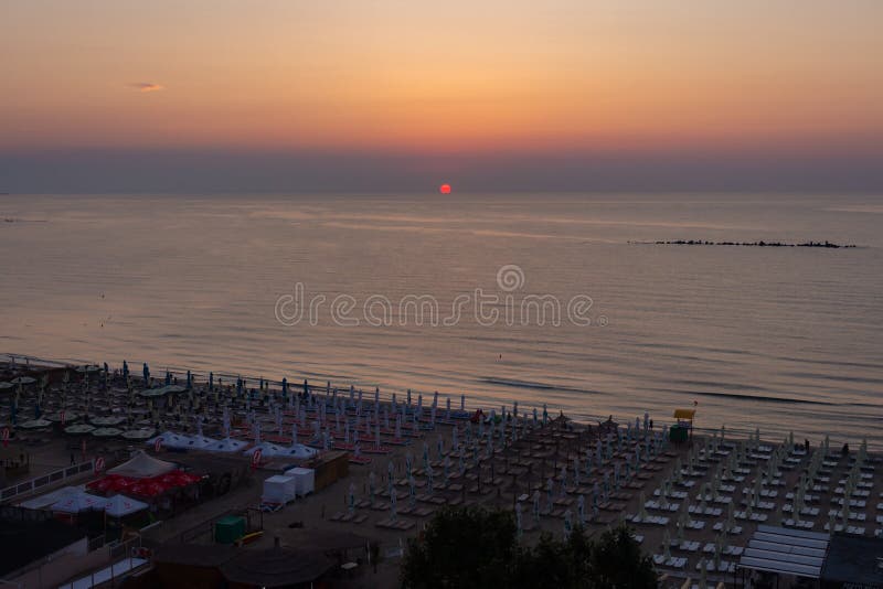 High Angle Shot of a Beautiful Sunset in Rimini Beach Italy Stock Image ...