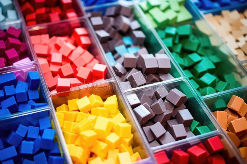 High Angle Shot of Building Blocks Being Sorted by Color Stock ...