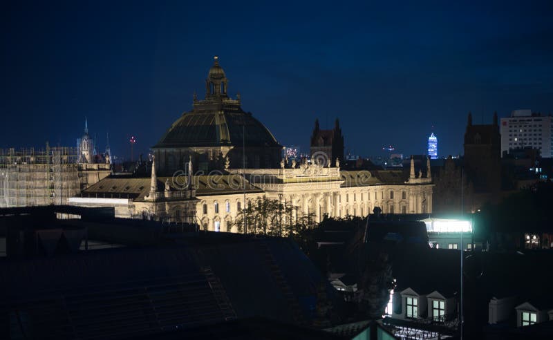 High Angle Shot of a Building with a Rectangular Dome at Night Stock ...