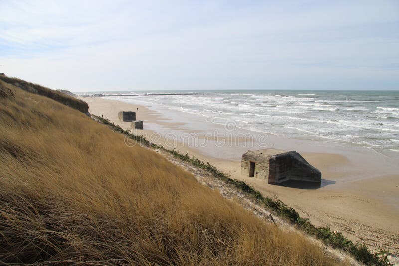 High Angle Shot of Bunkers in Lokken Beach, Denmark Stock Photo - Image ...