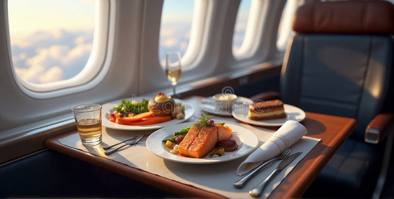 Premium in-Flight Dining Experience with Scenic Cloud View Stock ...