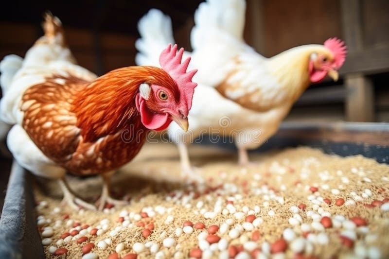 High Angle Shot of Chickens Pecking at Grains Stock Image - Image of ...