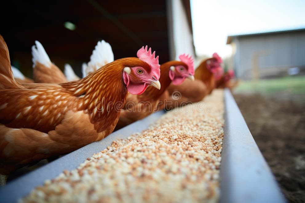 High Angle Shot of Chickens Pecking at Grains Stock Photo - Image of ...