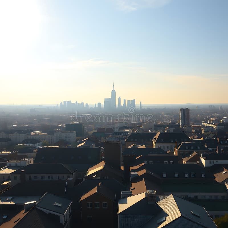 A High Angle Shot of a City Skyline with Layers of Rooftops Creating a ...