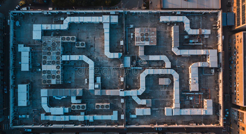Aerial View of Hvac System on Building Rooftop in Urban Environment ...