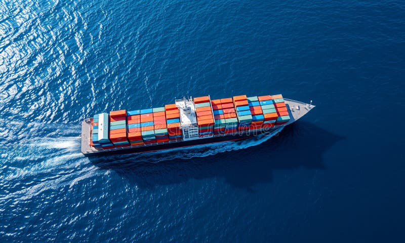 High-angle Shot of a Container Cargo Ship in the Middle of the Ocean ...