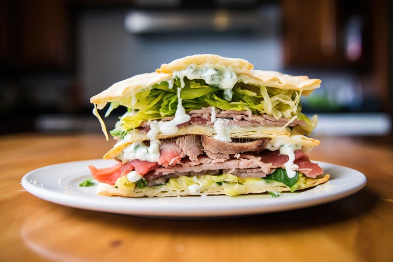 High-angle Shot of a Cut Gyro Sandwich Showing Layers Stock Photo ...