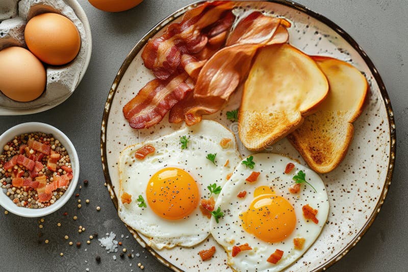 A High Angle Shot of a Delicious Breakfast Spread Featuring Sunny-side ...