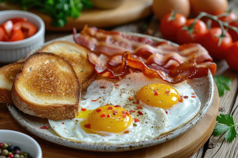 A High Angle Shot of a Delicious Breakfast Spread Featuring Sunny-side ...