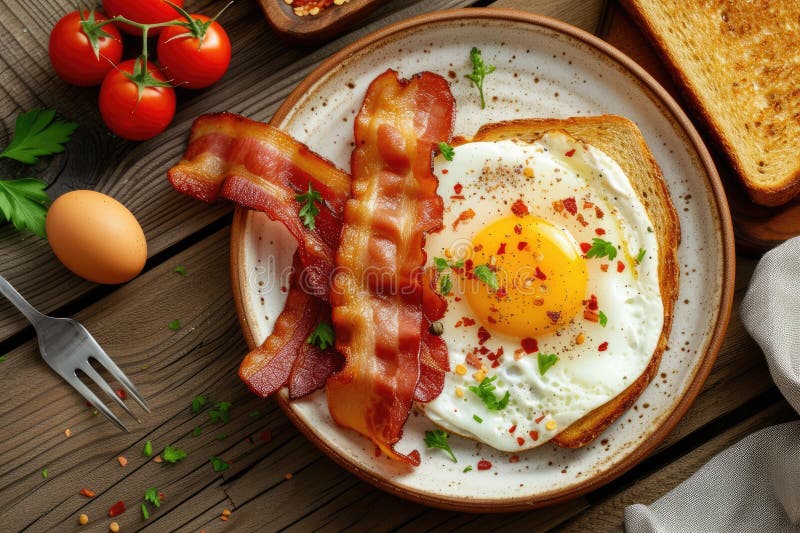 A High Angle Shot of a Delicious Breakfast Spread Featuring Sunny-side ...