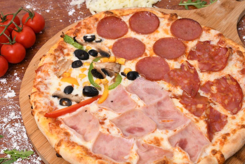 Four Different Pieces Of Pizza Stock Image - Image of dough, mozzarella ...