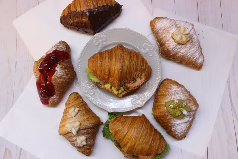 High Angle Shot of Different Assortment of Croissants Stock Photo ...