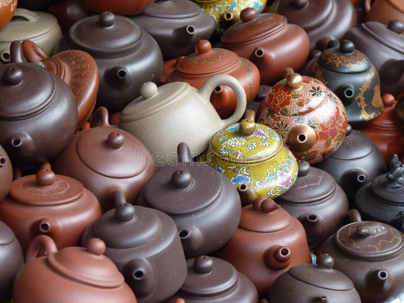 High Angle Shot of Different Ceramic Teapots Stock Photo - Image of ...