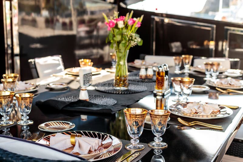 High Angle Shot of a Dinner Table with Beautiful Serving Stock Image ...
