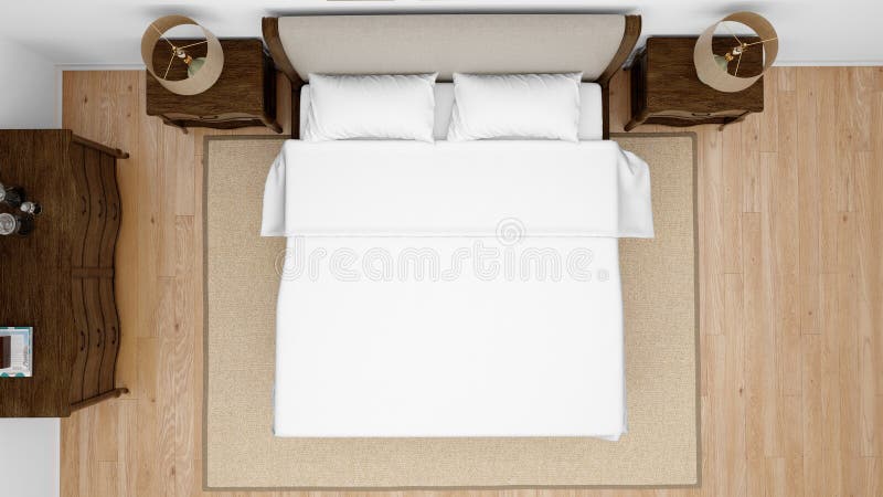 High Angle Shot of a Double Bed in a Bedroom or Hotel Room Stock ...