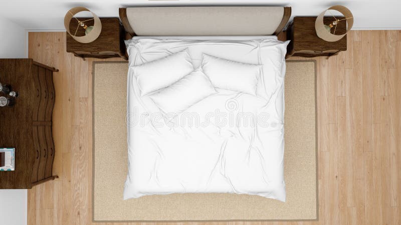High Angle Shot of a Double Bed in a Bedroom or Hotel Room Stock ...
