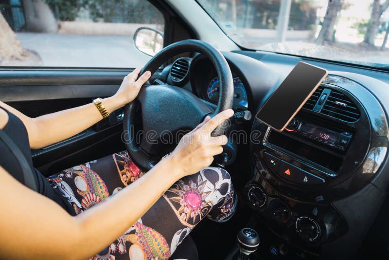 High Angle Shot of a Female Driving a Car Stock Photo - Image of modern ...