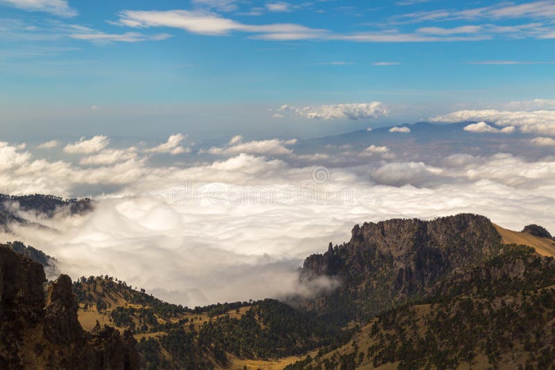 High Angle Shot of Forest on Hills Covered with Clouds Stock Photo ...