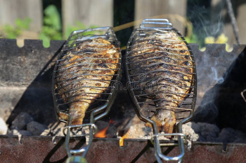 High Angle Shot of Fresh Fish on the Barbecue Stock Image - Image of ...
