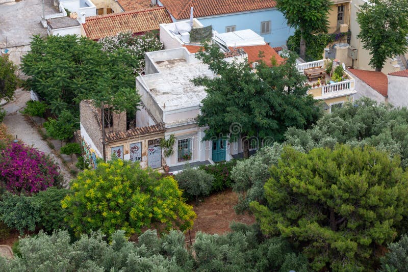 High-angle Shot of Houses with Vegetation in Each Yard Stock Image ...