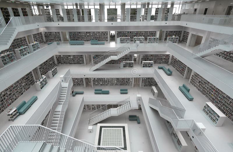 High Angle Shot of the Inside of the Library Stuttgart in Germany ...
