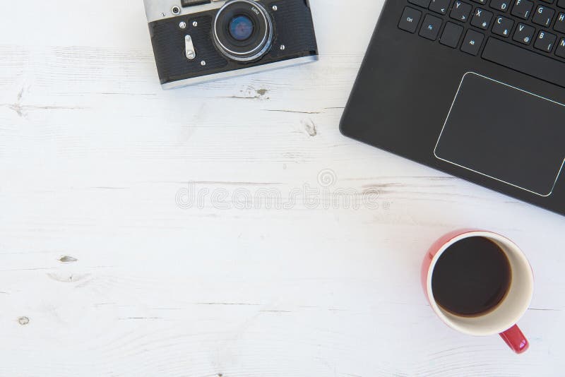 High Angle Shot of Items on a Table at an Office Workstation Stock ...
