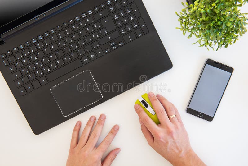 High Angle Shot of Items on a Table at an Office Workstation Stock ...