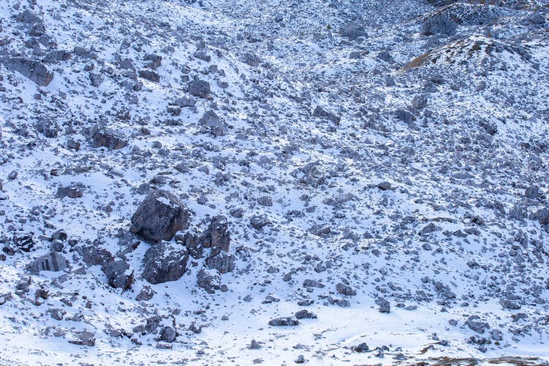 High Angle Shot of Land Textures Covered with Snow in the Italian Alps ...