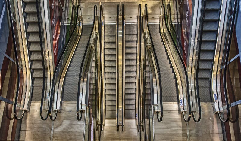 Escalator, Up And Down Escalators In Public Building Or Subway Stock ...