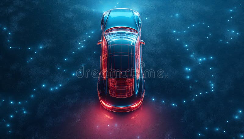Top View of Luxury Car Wireframe on Starry Blue Grid Stock Image ...
