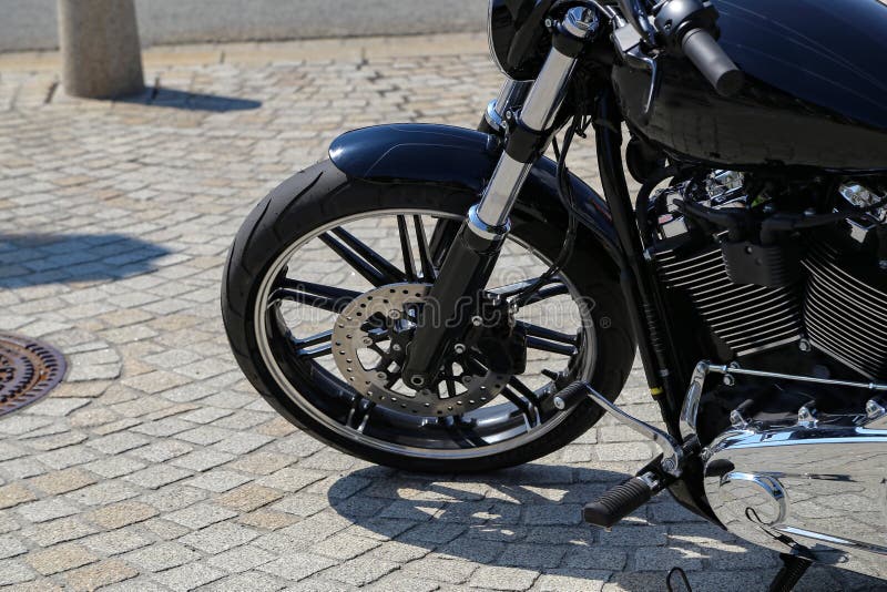 High Angle Shot of a Motorcycle Standing on the Street Stock Image ...