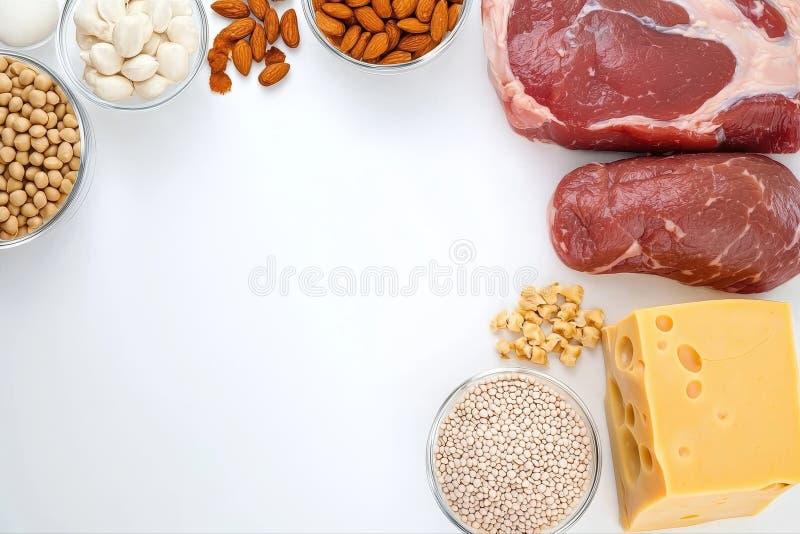High Angle Shot of Protein Rich Food Assortment on White Background ...